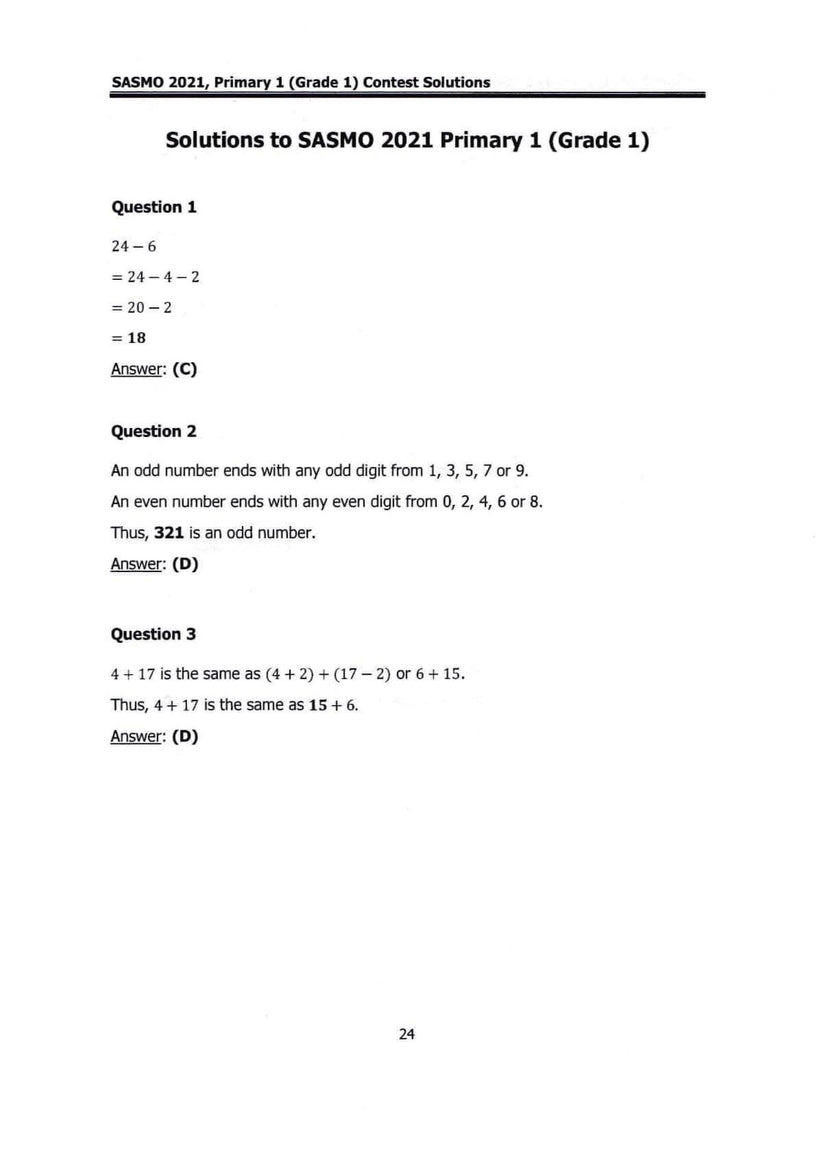 Singapore And Asian Schools Math Olympiad (SASMO) for Primary Levels ...